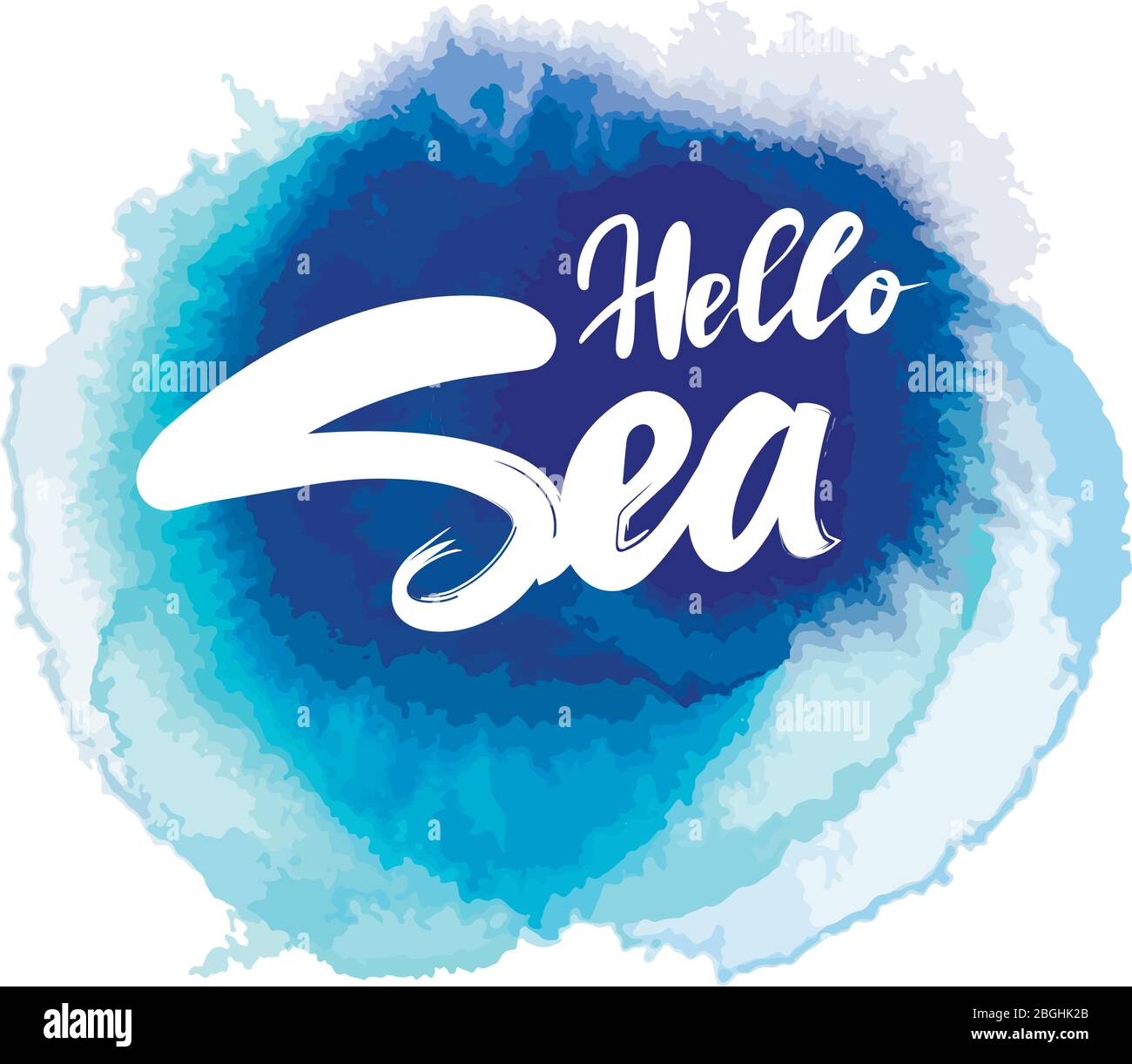 illustartion lettering hello sea blue background watercolor Stock Vector Image & Art - Alamy