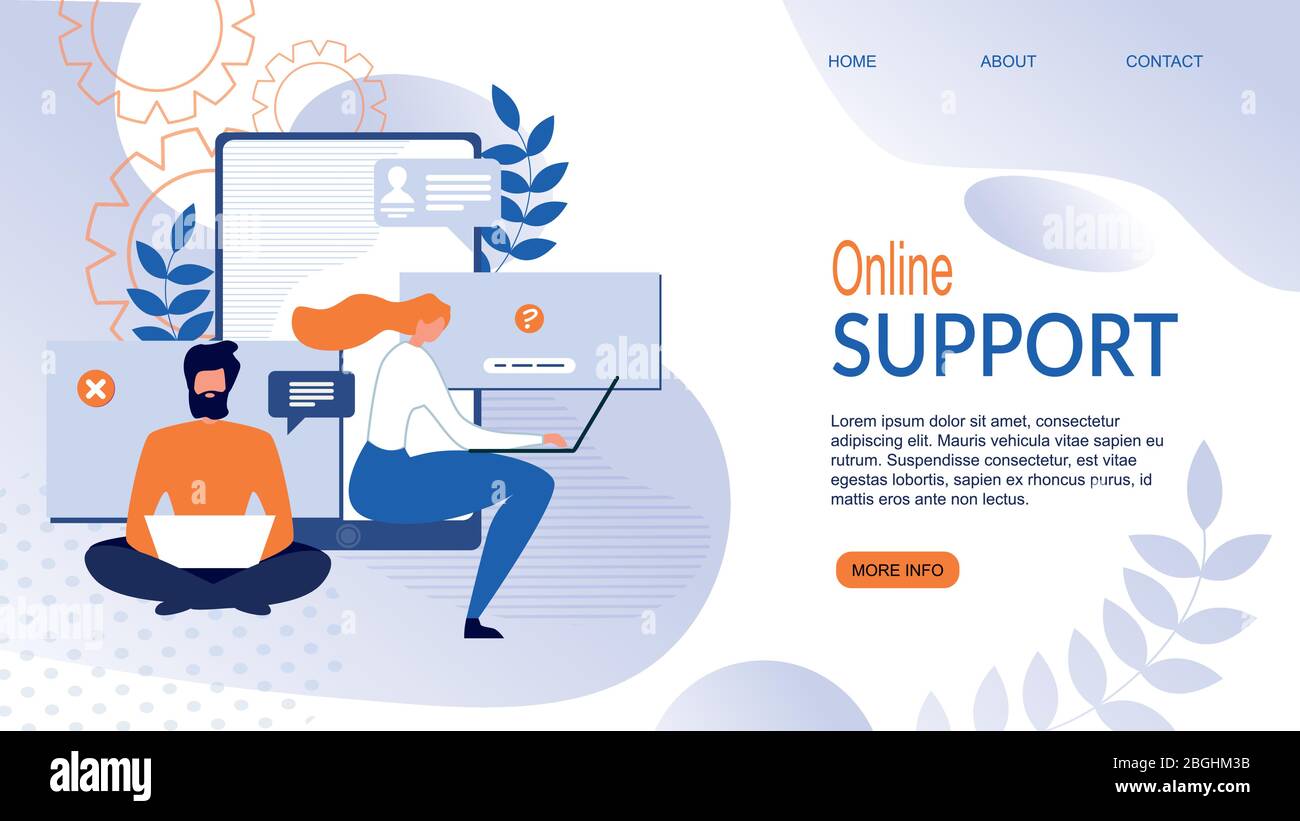 Flat Landing Page for Online Support Service Application. Technical ...