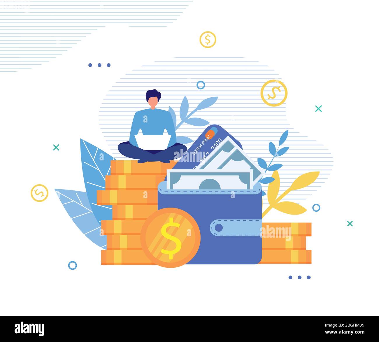 Businessman sitting on pile of money Stock Vector Images - Alamy