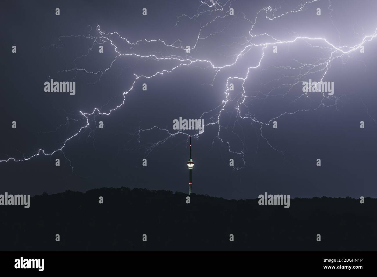 TV tower at night during a thunderstorm Stock Photo - Alamy