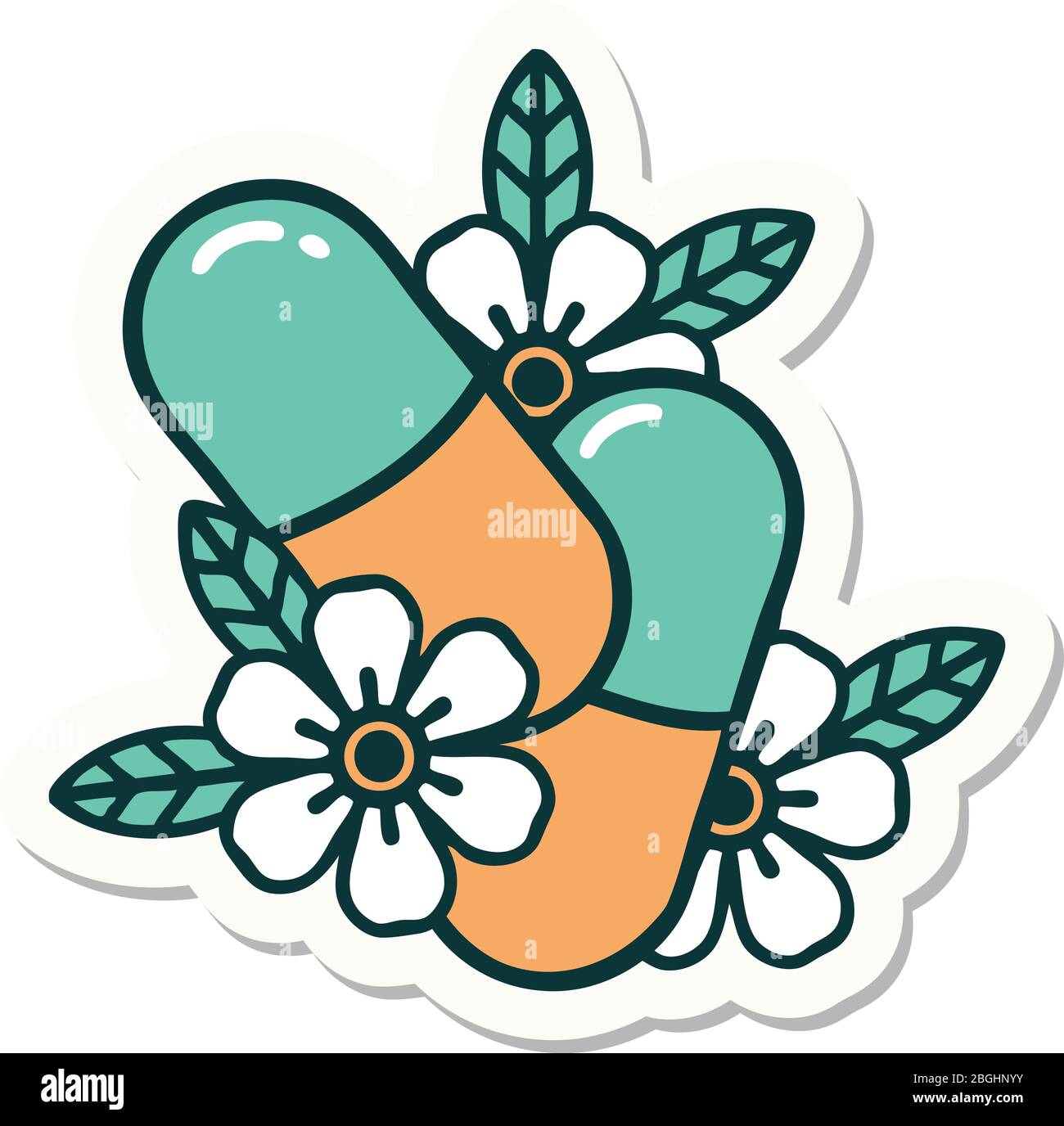 sticker of tattoo in traditional style of pills and flowers Stock ...