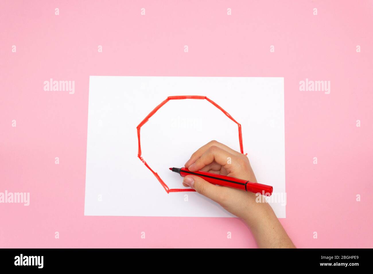 STOP road sign drawing on a pink background. Creativity Concept Stock ...