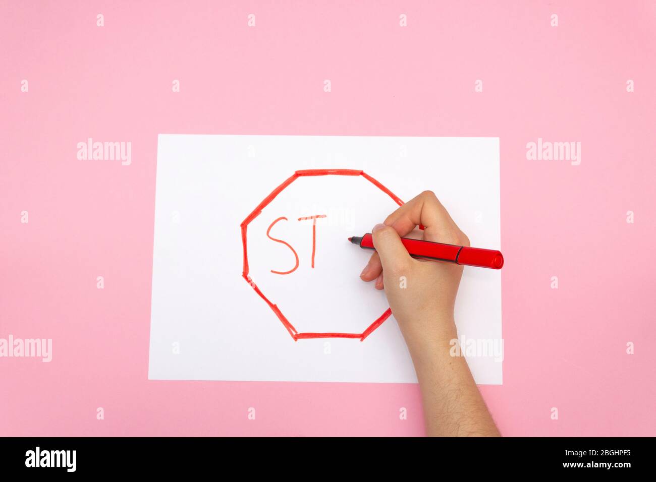 STOP road sign, simple drawing with a red marker Stock Photo - Alamy