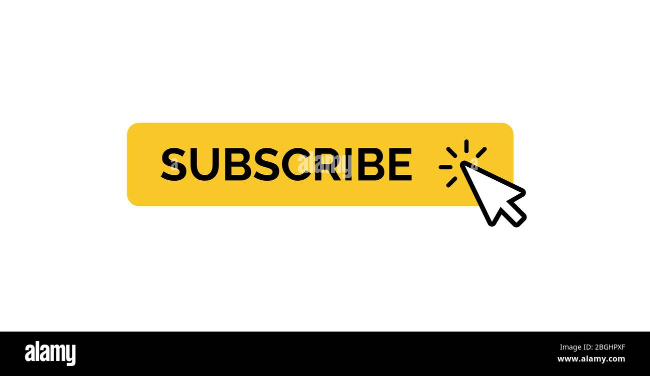 subscribe button with mouse cursor, minimal yellow button design for web media channel, isolated ...
