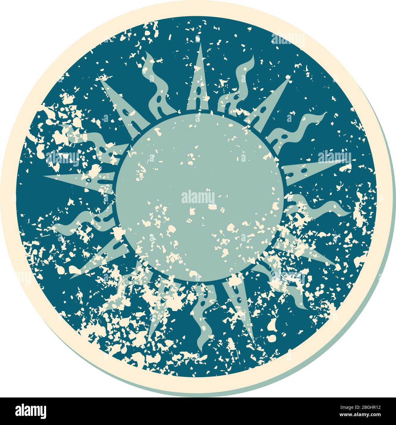 iconic distressed sticker tattoo style image of a sun Stock Vector ...