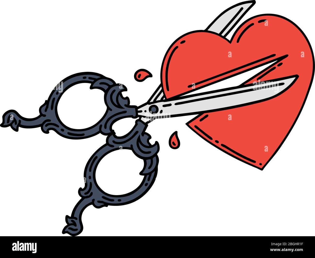 tattoo in traditional style of scissors cutting a heart Stock Vector ...
