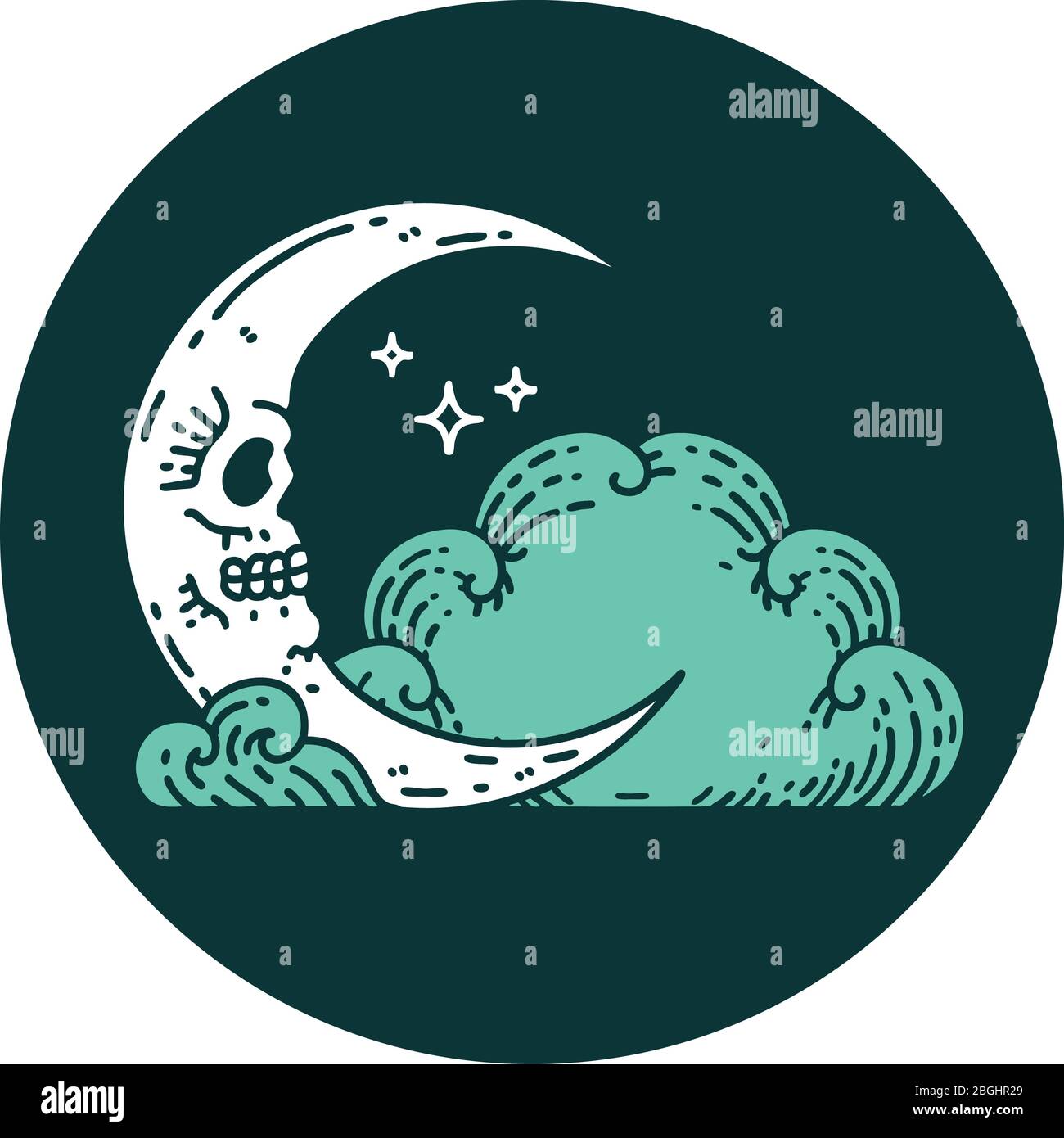 iconic tattoo style image of a skull crescent moon and clouds Stock ...