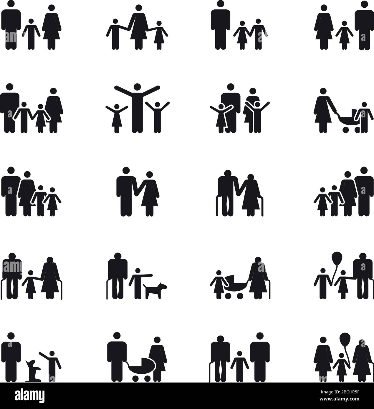 Family pictograms. Grandparents, father, mother, son and daughter ...