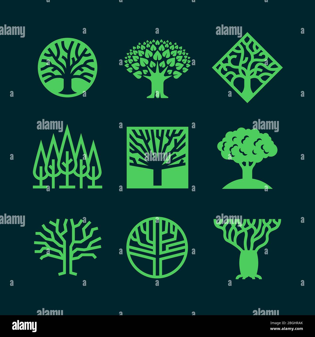 Abstract green tree logos. Creative eco forest vector badges. Eco plant ...