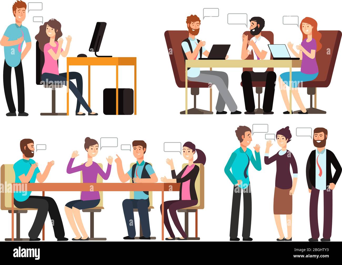 Businessman and woman have conversation in different business ...