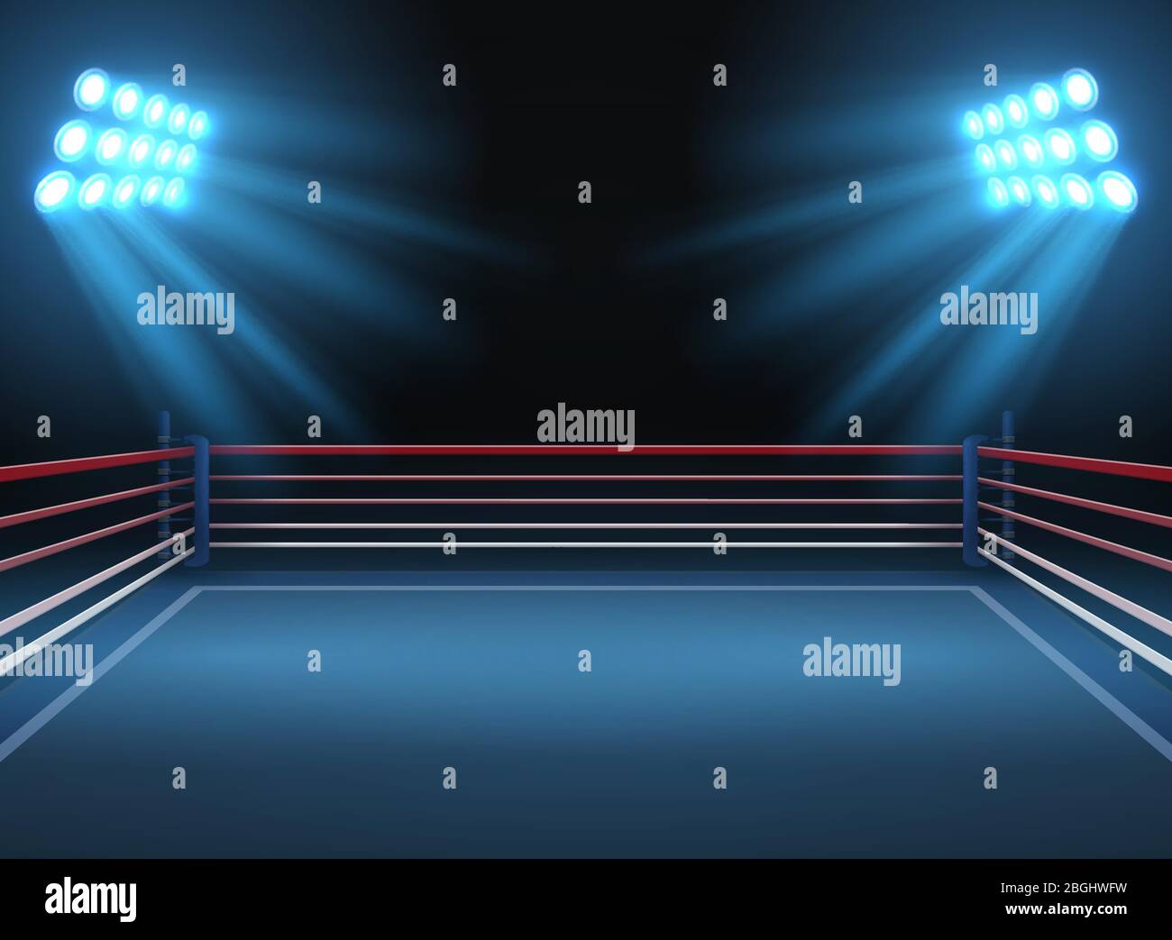 Empty wrestling sport arena. Boxing ring dramatic sports vector ...