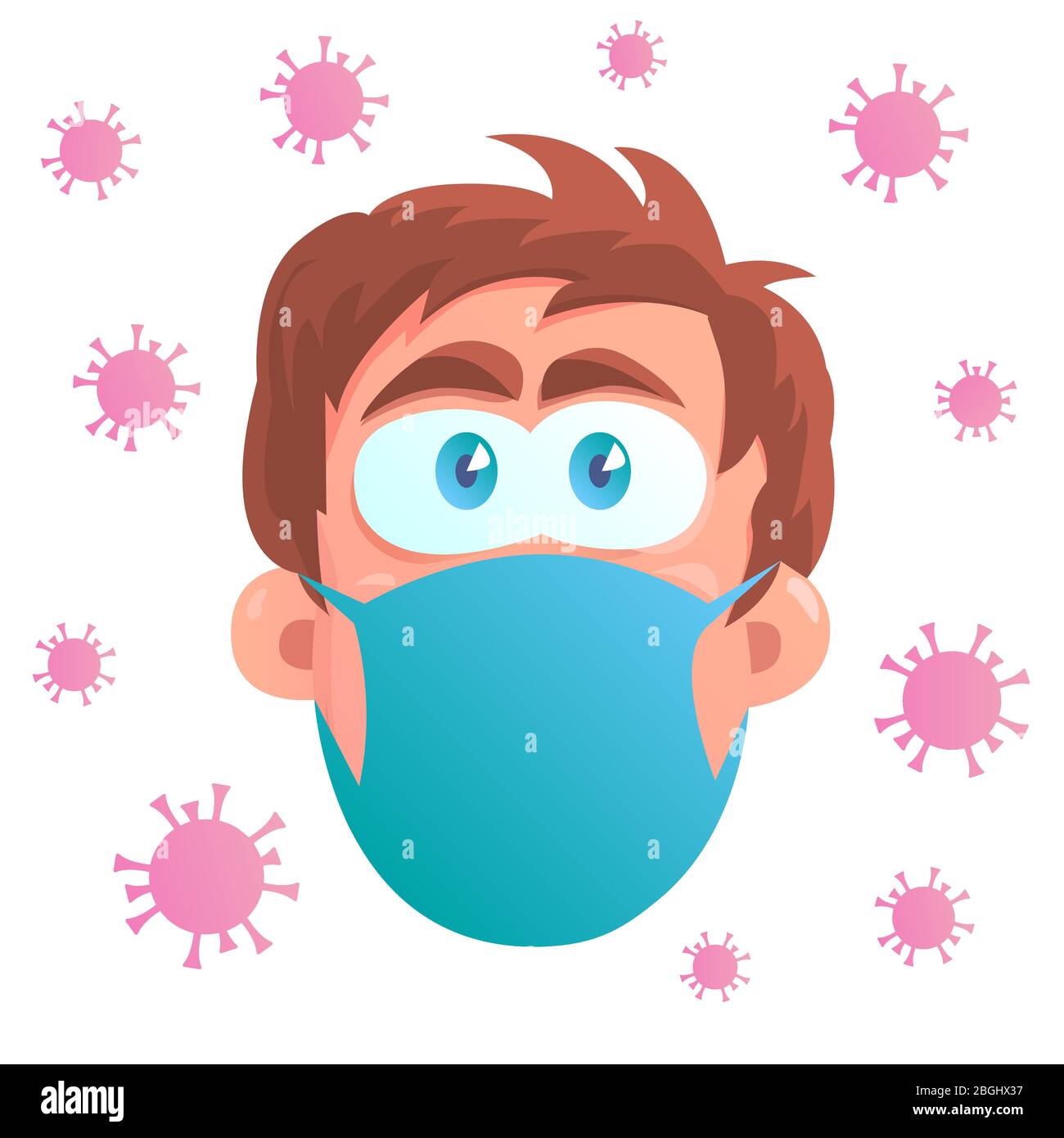 Face of a man with a protective mask against coronavirus. Scared eyes ...