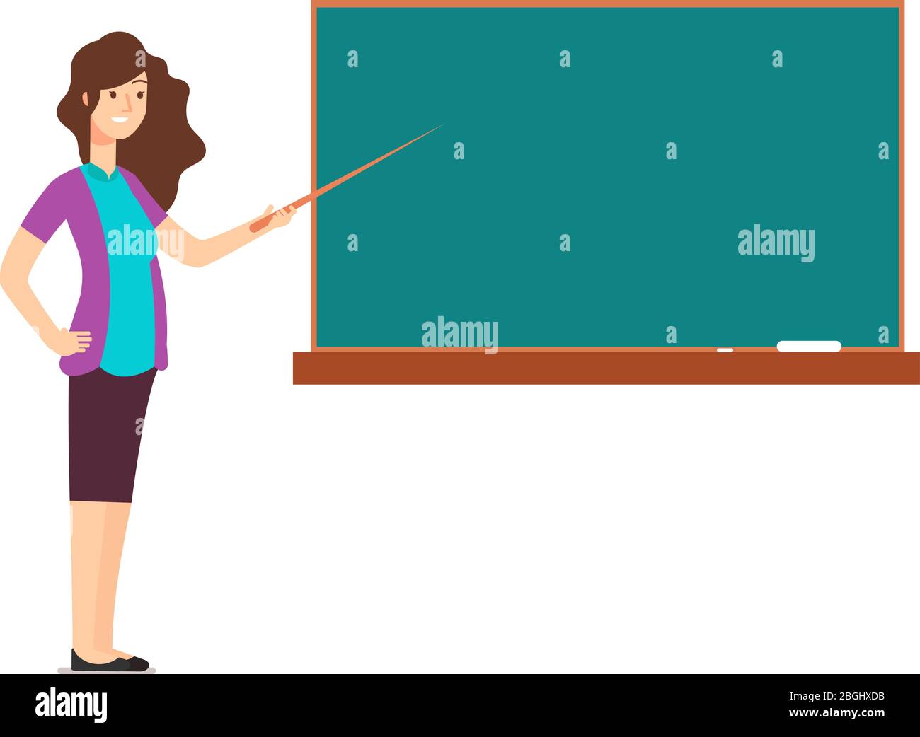 Cartoon teacher woman at blackboard teaching children in school ...