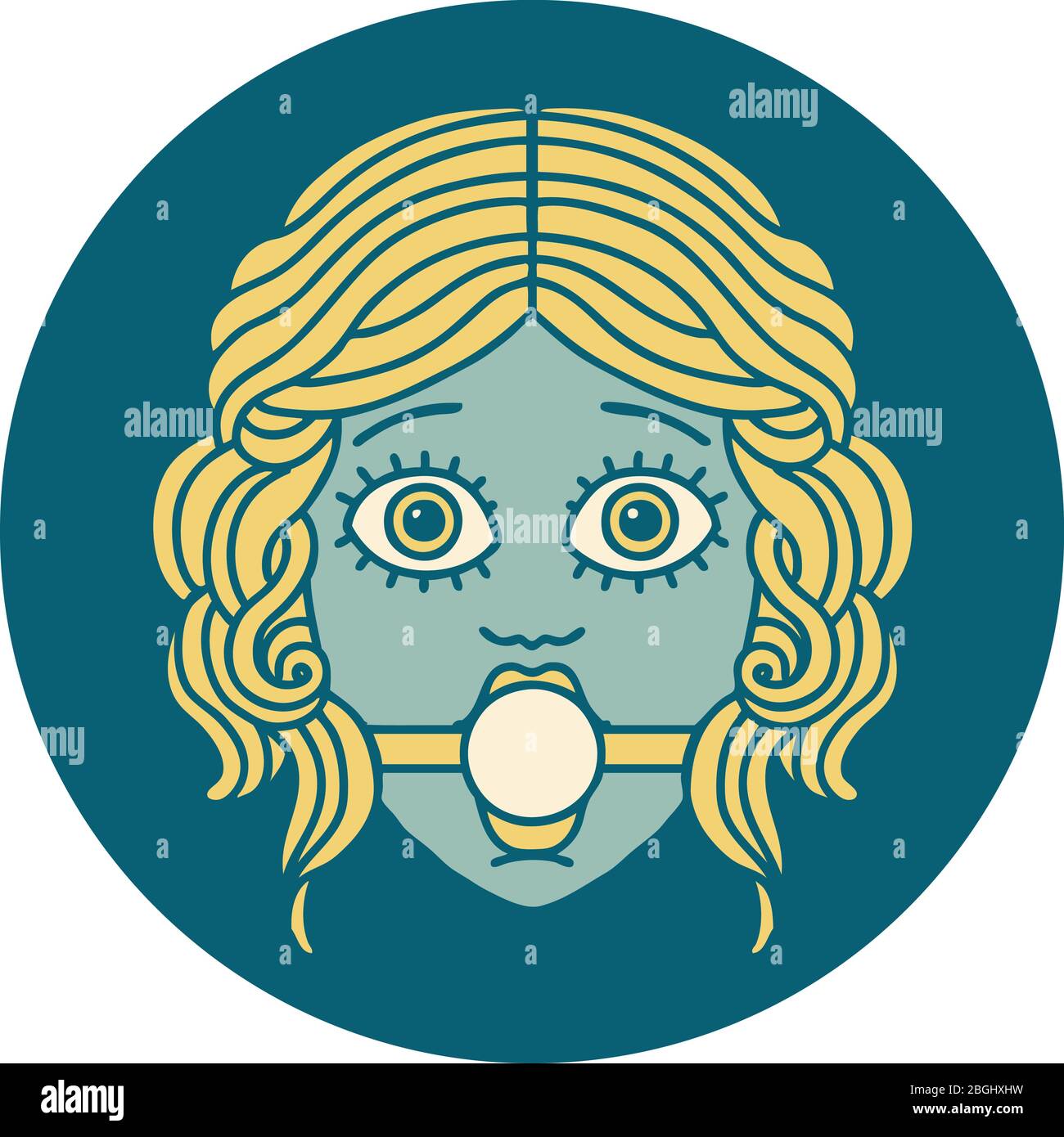 iconic tattoo style image of female face wearing a ball gag Stock ...