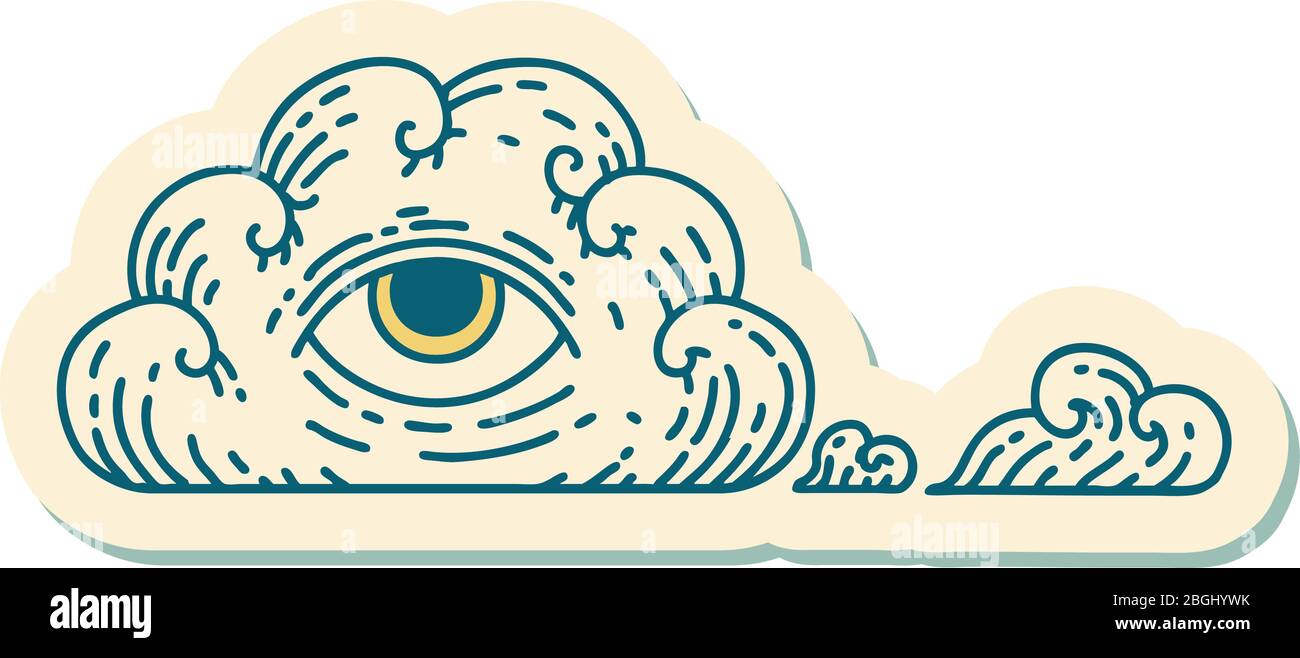 sticker of tattoo in traditional style of an all seeing eye cloud Stock ...