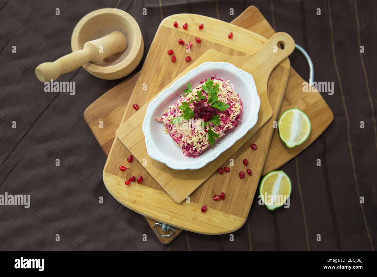 Grated boiled beetroot with garlic and mayonnaise. Panamanian party ...