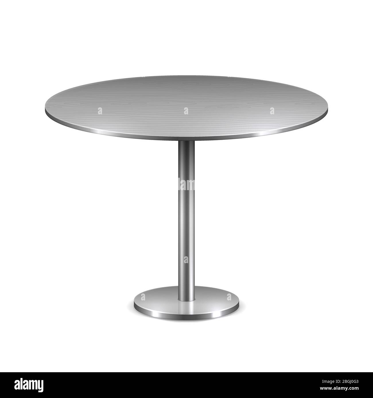 Empty modern round table with metal stand isolated on white background ...