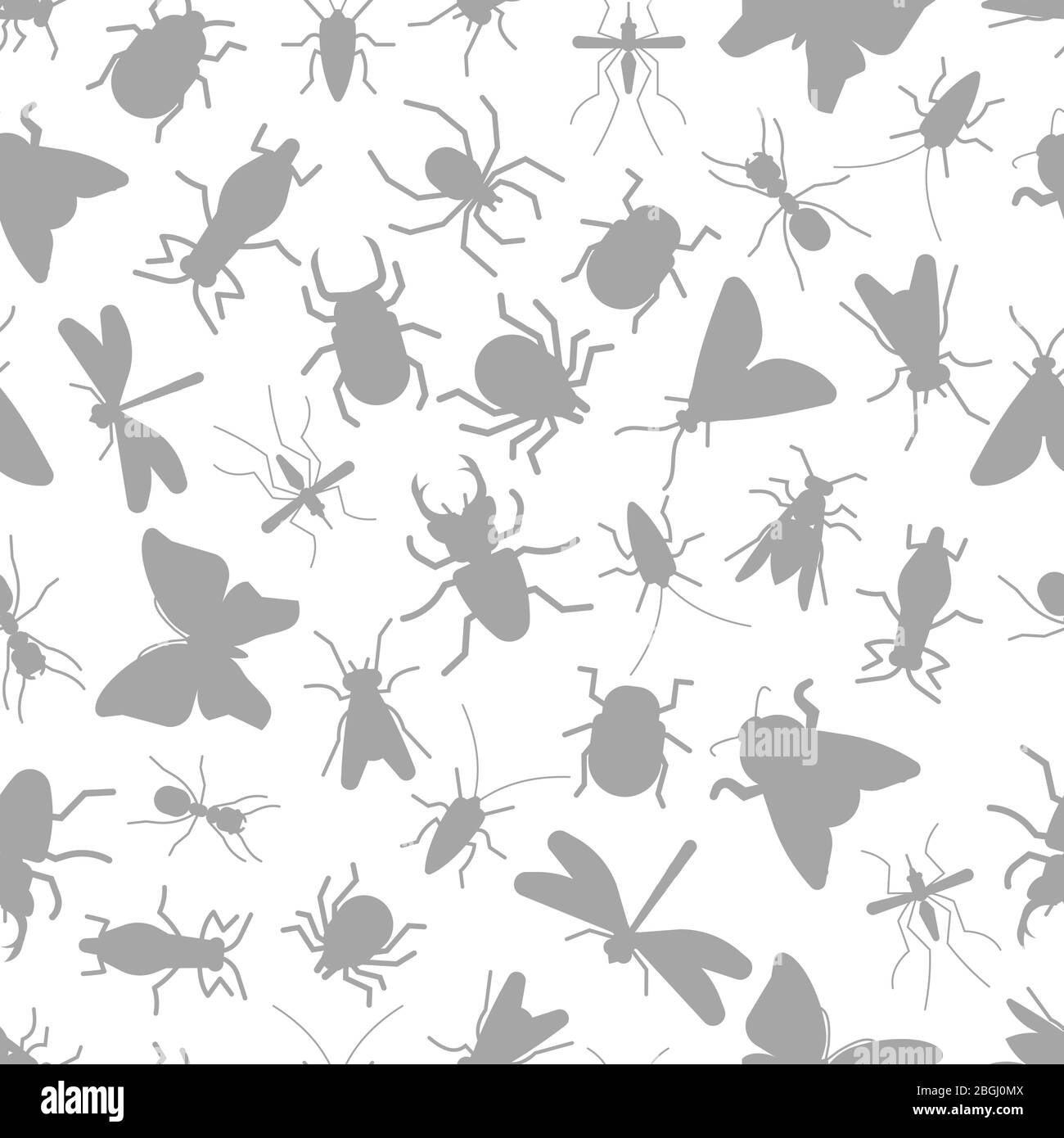 Grey silhouettes insect seamless pattern background on white. Vector ...
