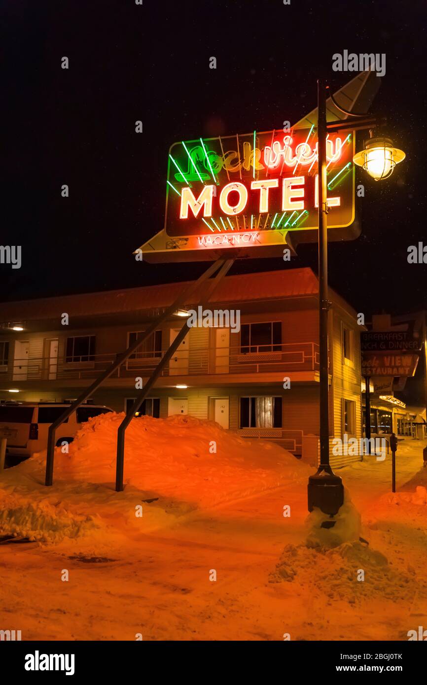 Lockview Motel on a winter night in Sault Ste. Marie in the Upper ...