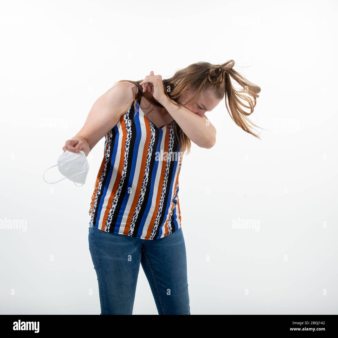 Caucasian woman coughing elbow hi-res stock photography and images - Alamy