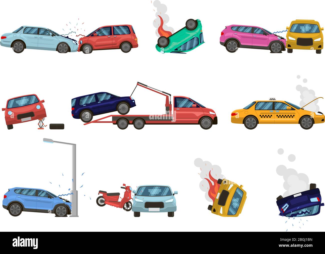 Vehicle damage. Transport crash and dangerous damage, broken, fractured ...