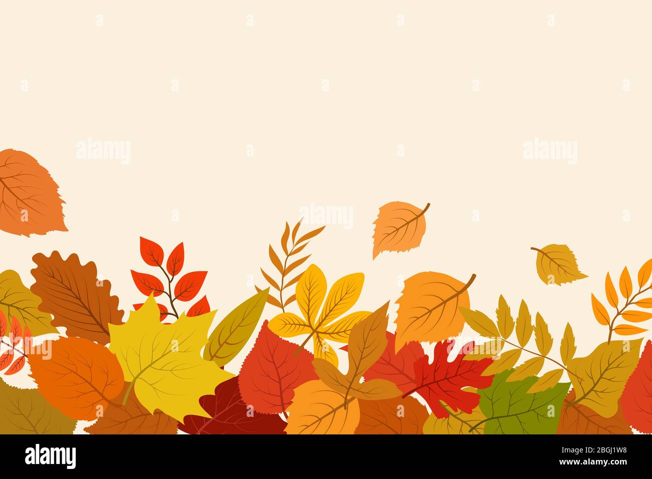 Fallen gold and red autumn leaves. October nature vector abstract background with foliage border ...