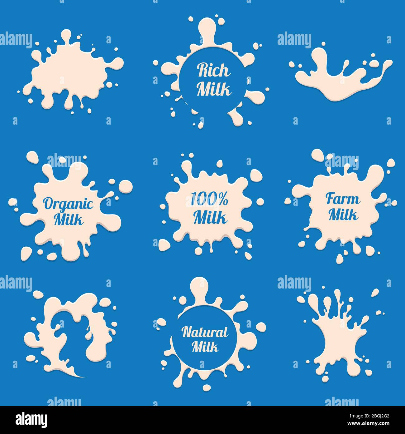 Milk splashes vector labels. Farm fresh dairy product advertising ...