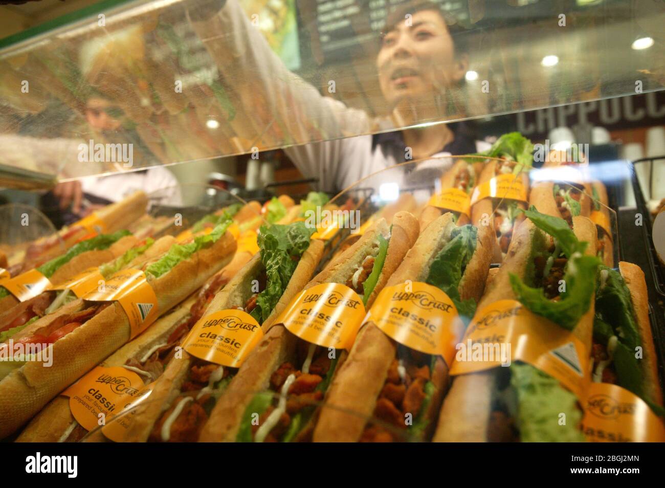 Upper Crust baguettes on display at an outlet in Euston trani station ...