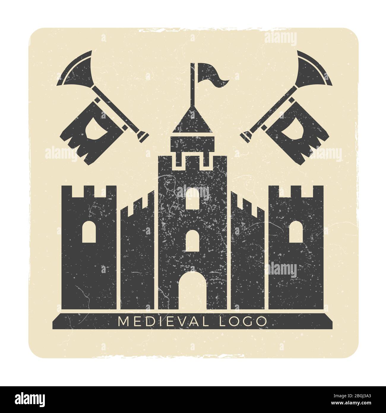 Grunge medieval castle logo vector design. Castle building medieval ...