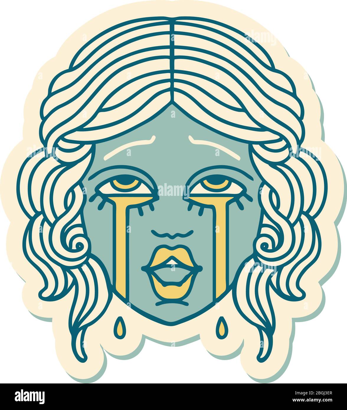 sticker of tattoo in traditional style of a very happy crying female ...
