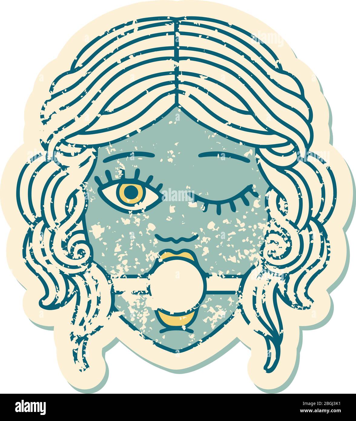 iconic distressed sticker tattoo style image of a winking female face ...