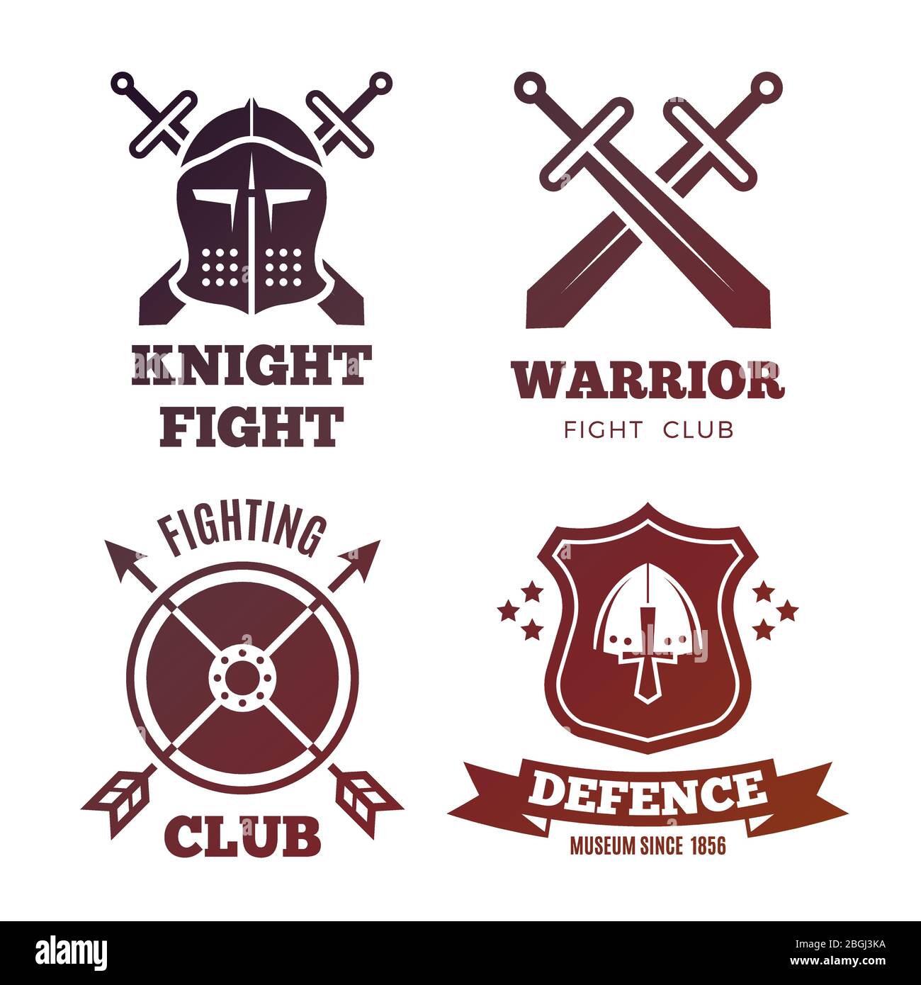 Vintage medieval warrior emblems isolated on white background. Vector ...