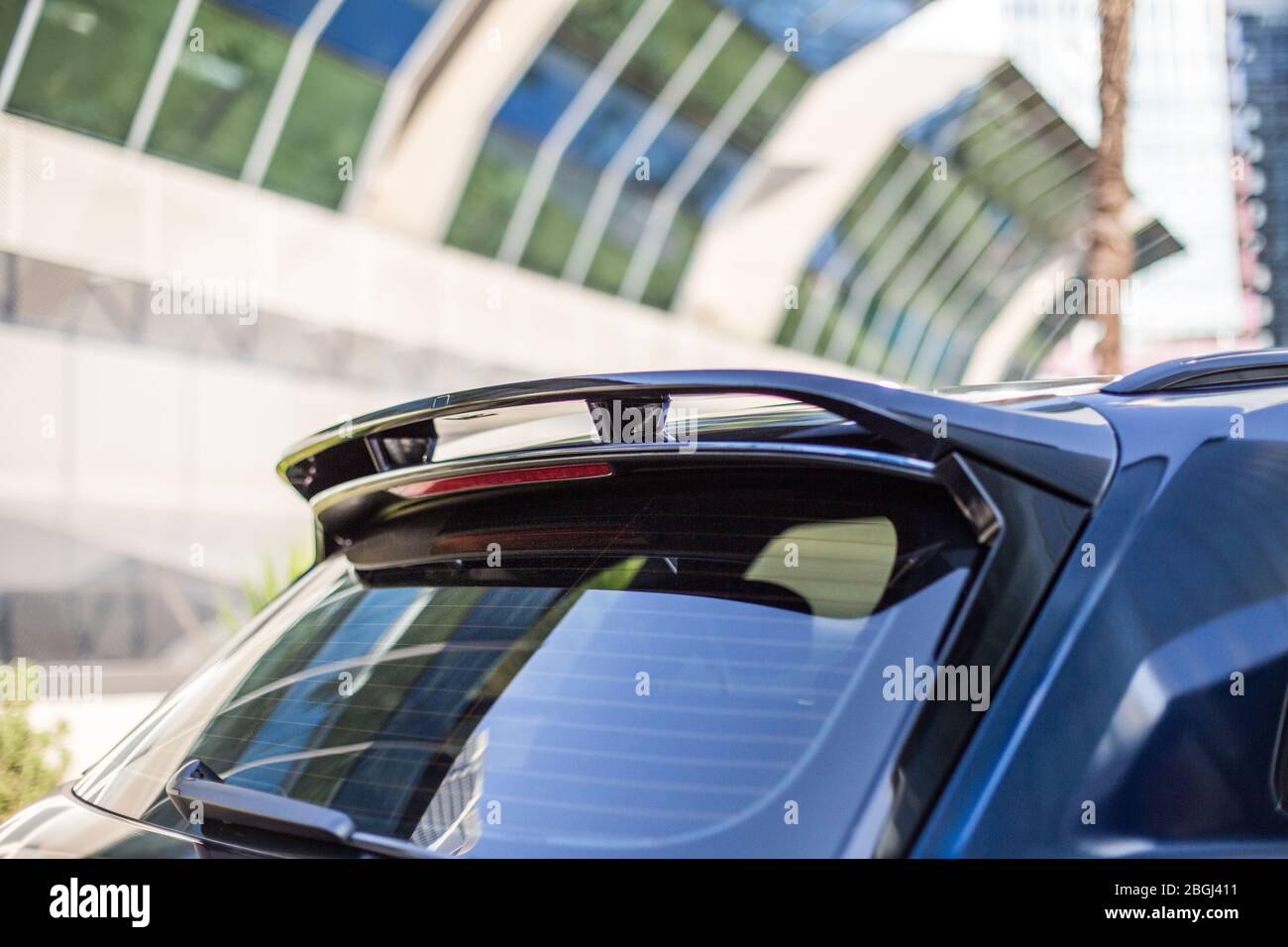 Blue sport supercar back baggage window view Stock Photo - Alamy