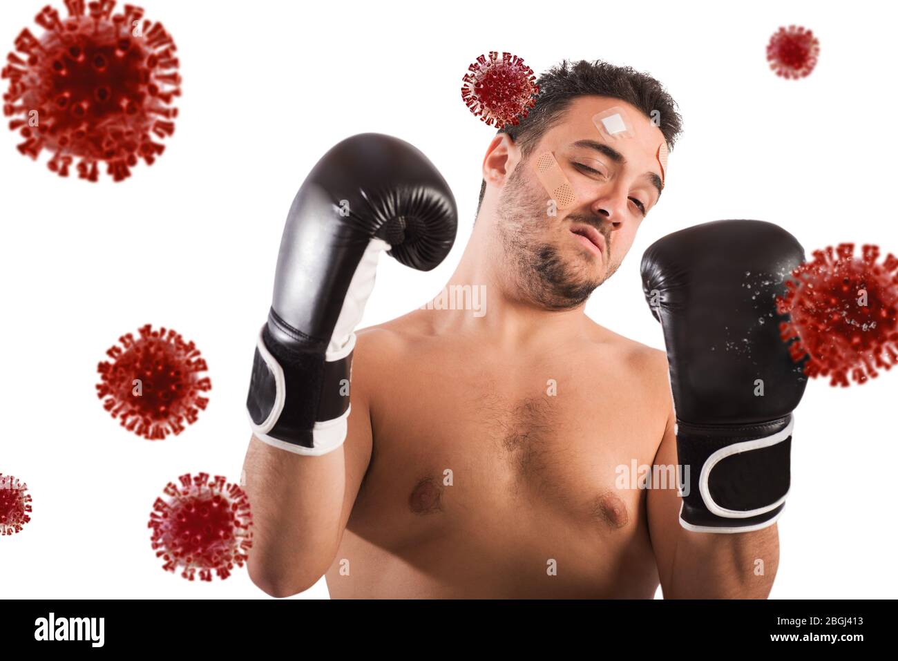 Man fights like a boxer. Concept of viruses and bacteria attack Stock ...