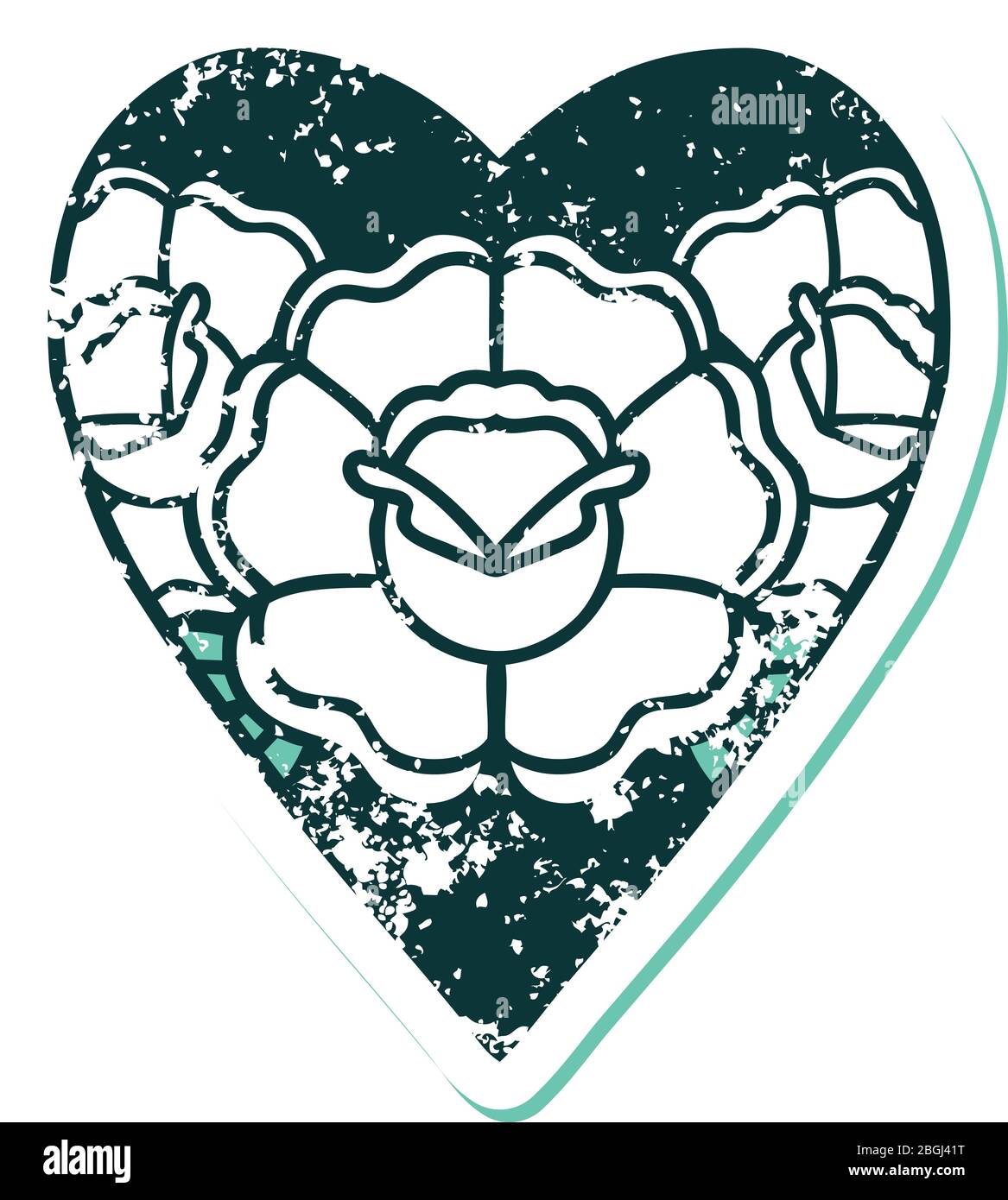 iconic distressed sticker tattoo style image of a heart and flowers ...