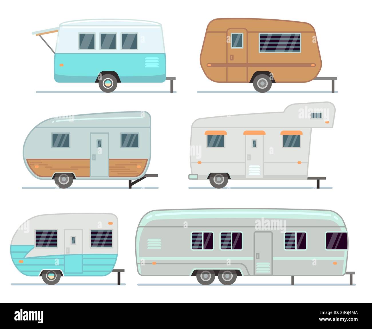 Rv camping trailers, travel mobile home, caravan vector set isolated ...