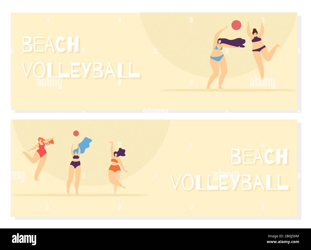 Beach Volleyball Lettering Flat Banner Set Body Positive Recreation ...