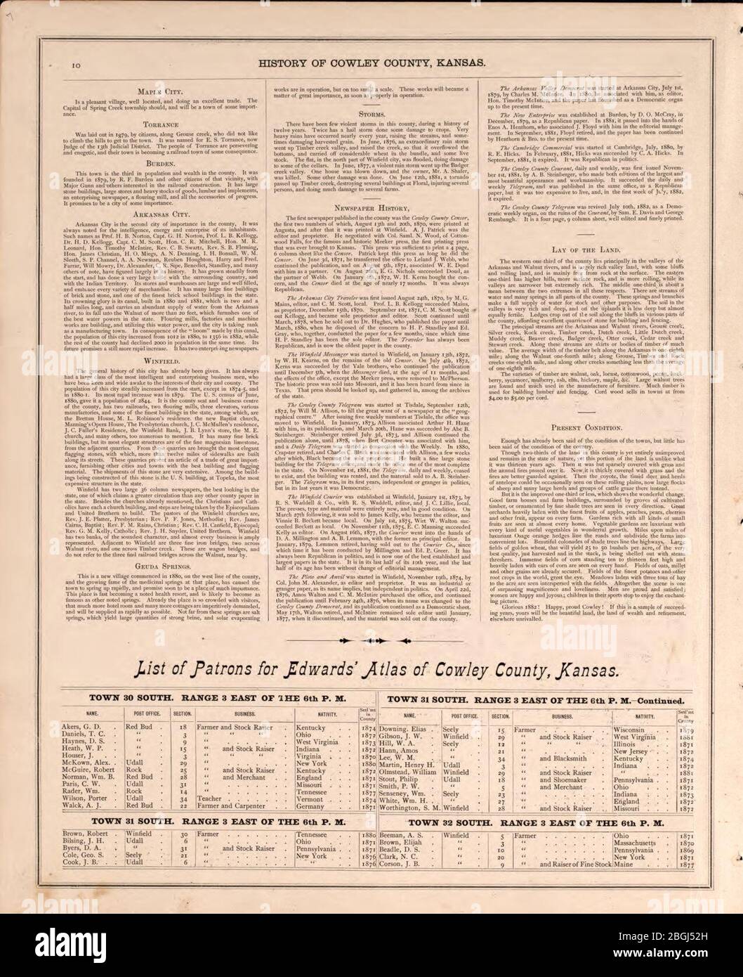 Historical atlas of Cowley County, Kansas Stock Photo - Alamy