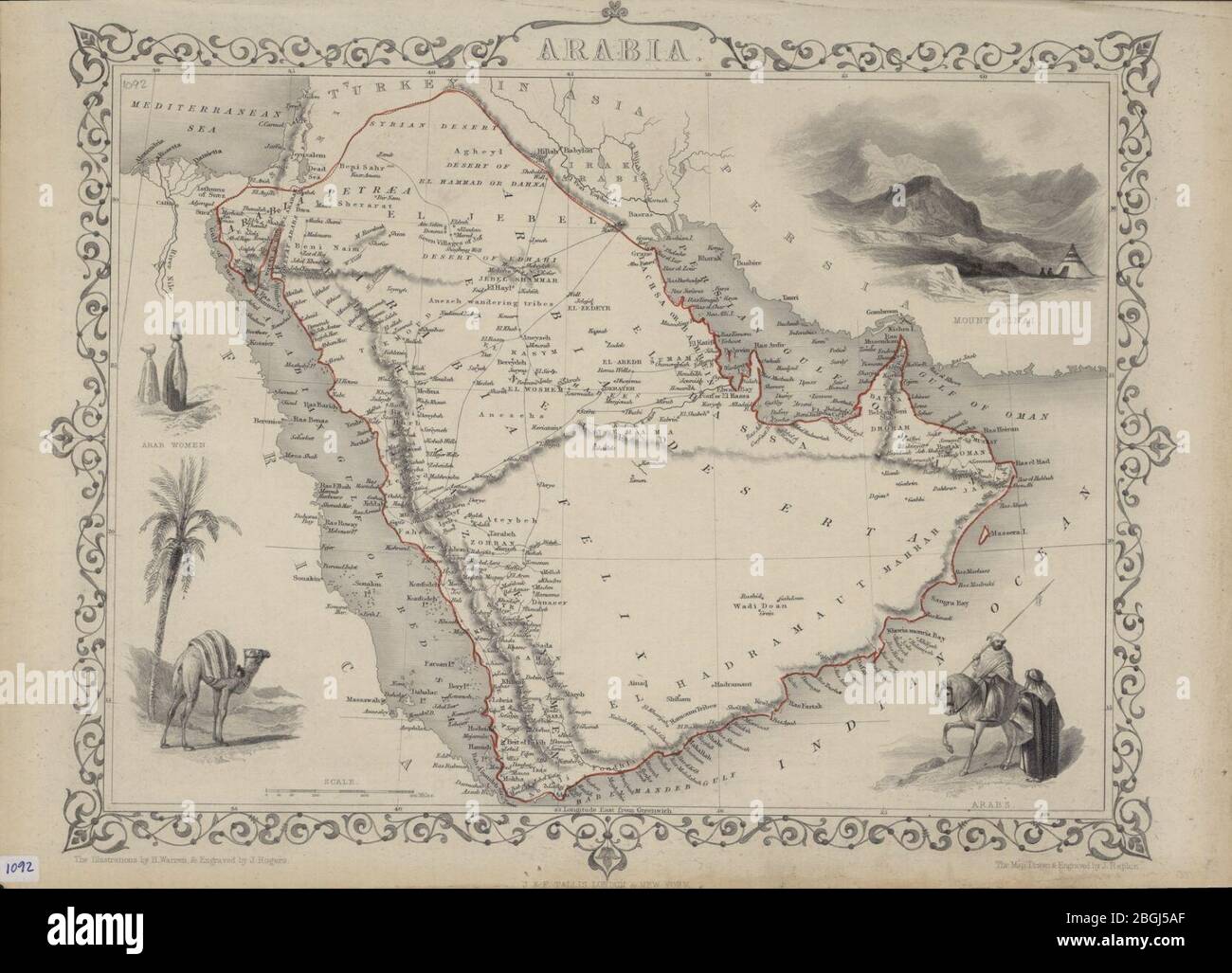 Historical Map of Arabia (1850 Stock Photo - Alamy