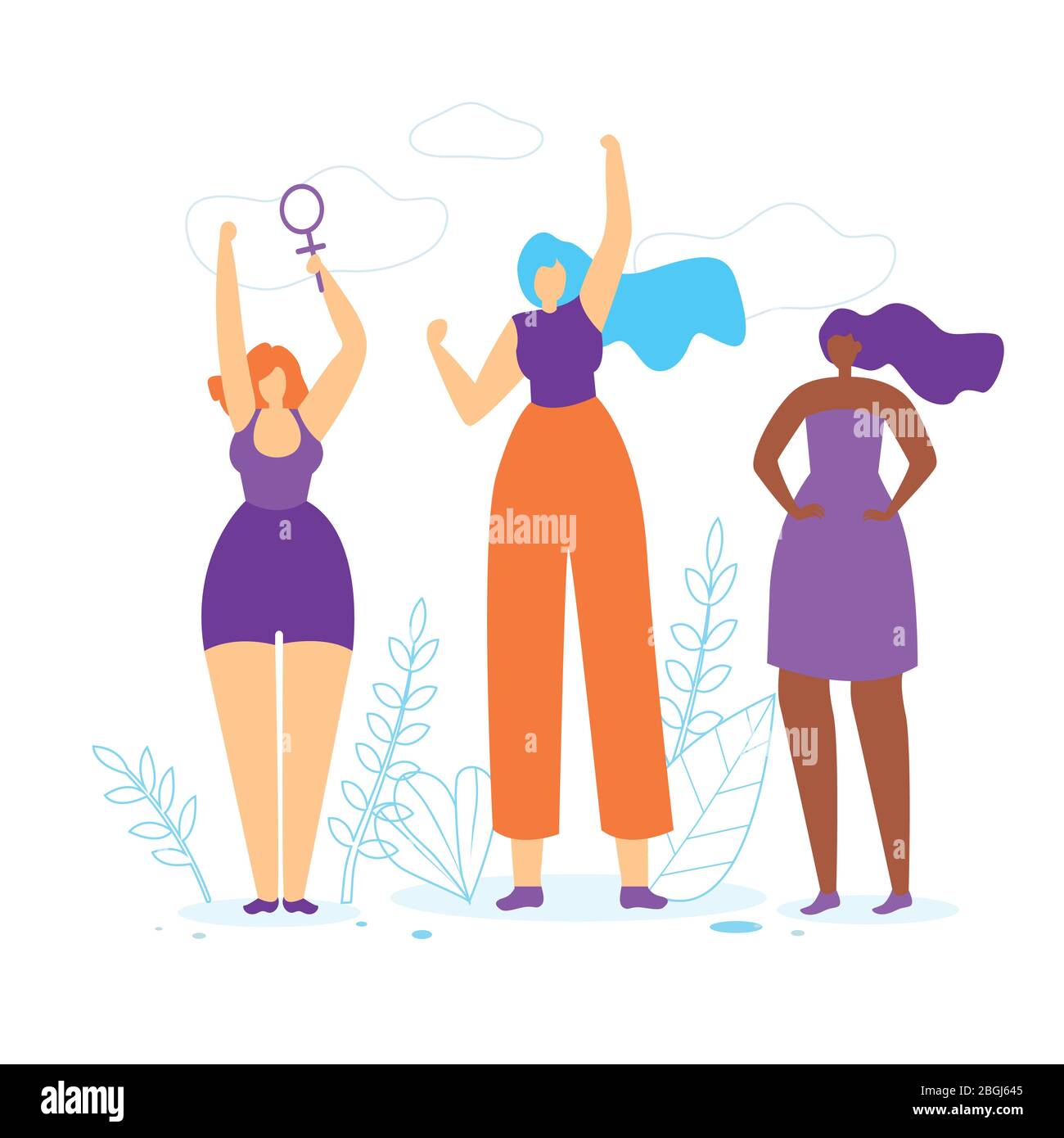 Young Girls with Hands Up. Diverse International and Interracial Women ...