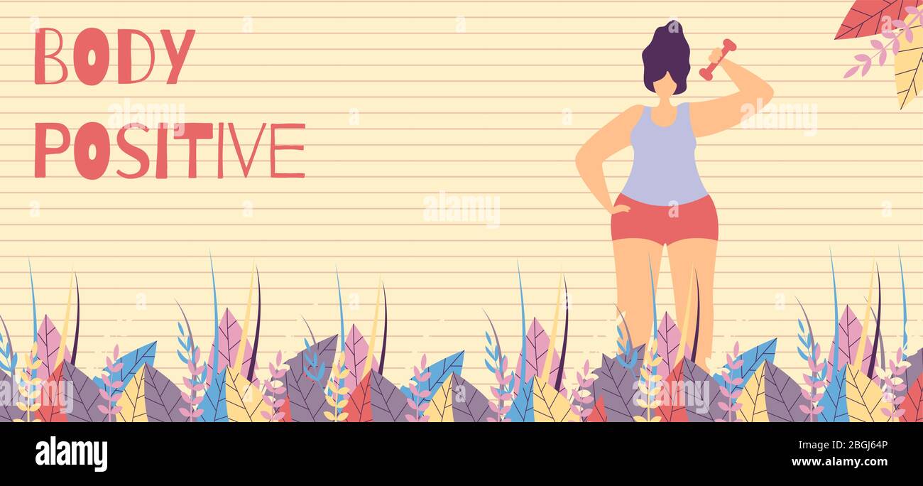 Body Positive Woman Motivational Landing Page Foliage Decoration Copy ...