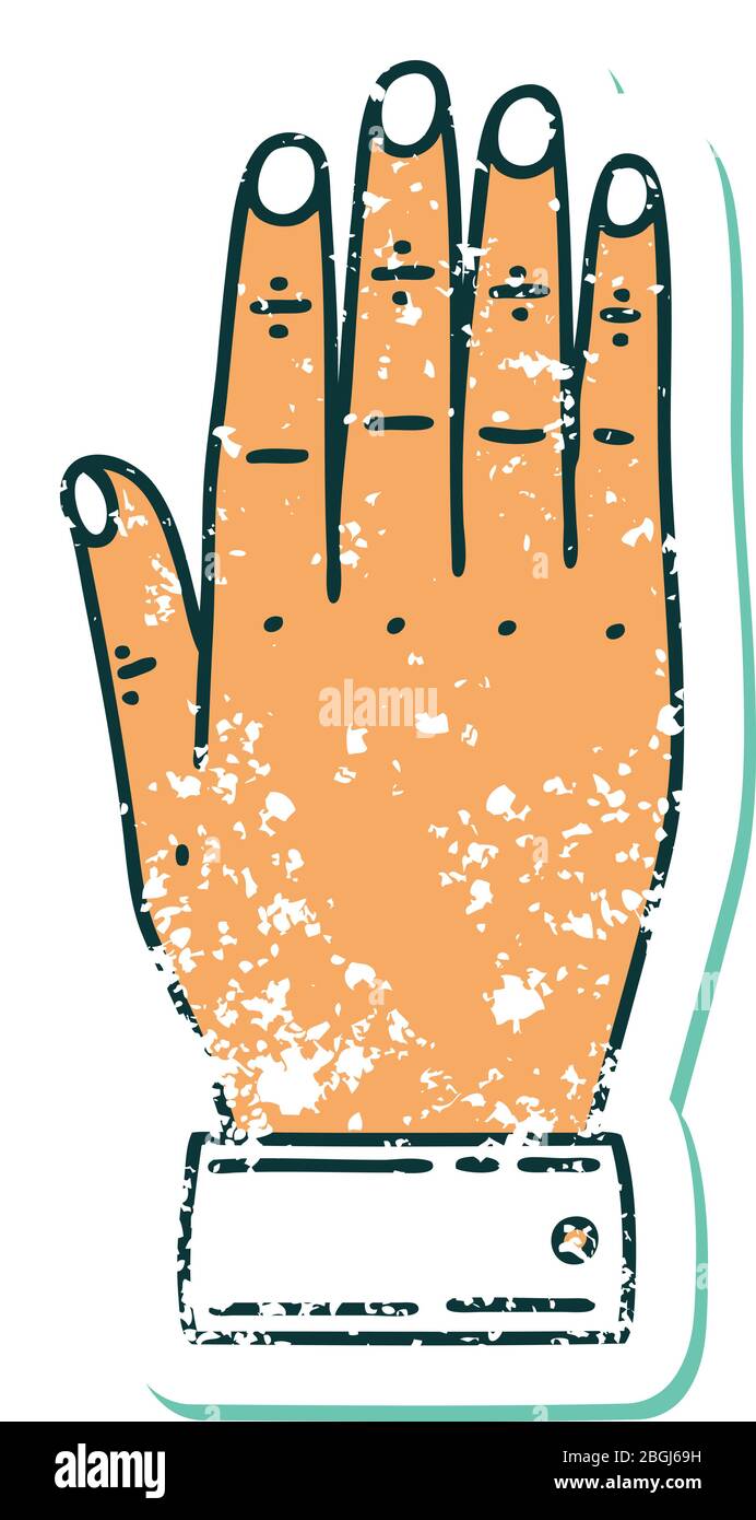 iconic distressed sticker tattoo style image of a hand Stock Vector ...