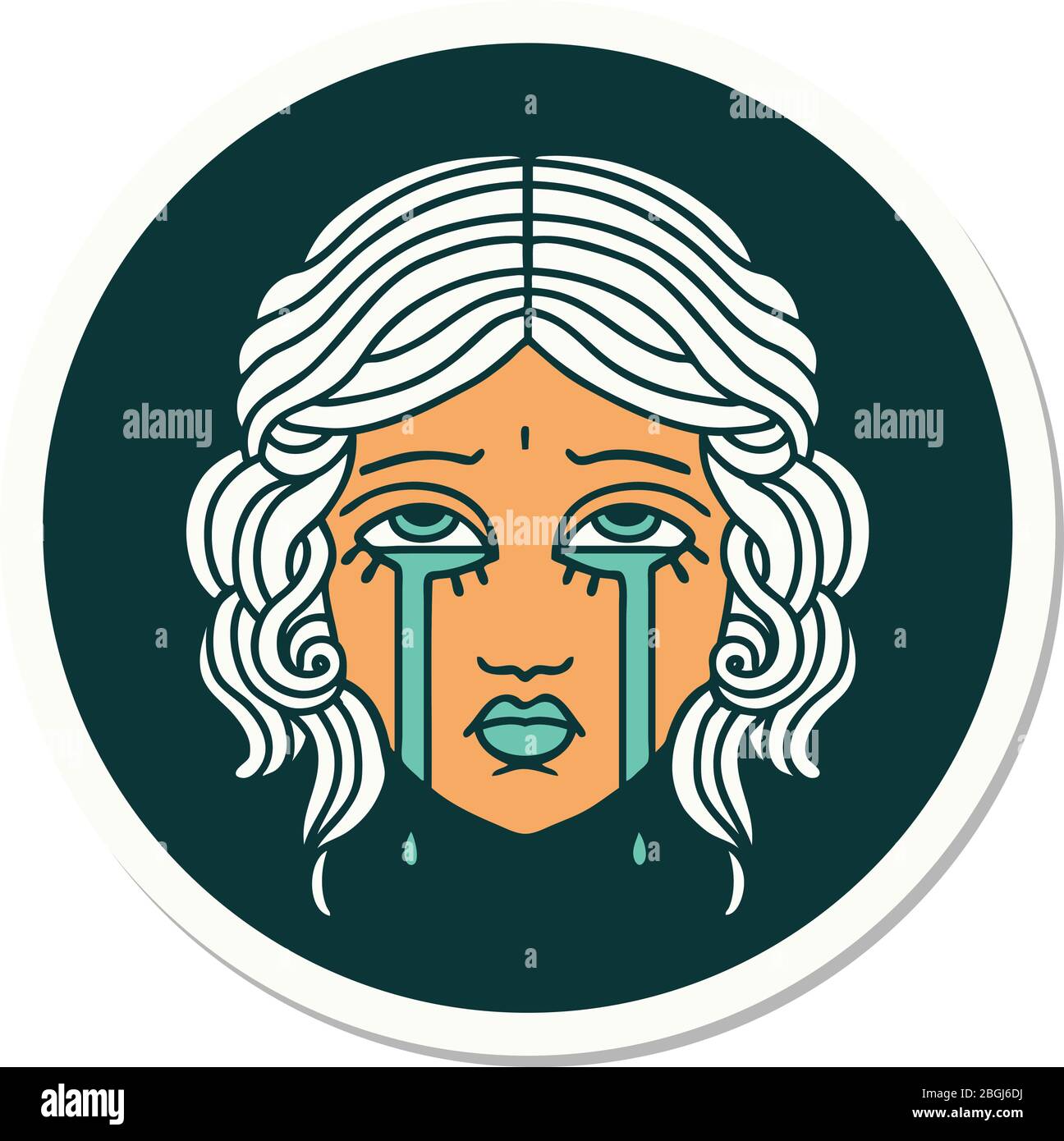 sticker of tattoo in traditional style of female face crying Stock ...