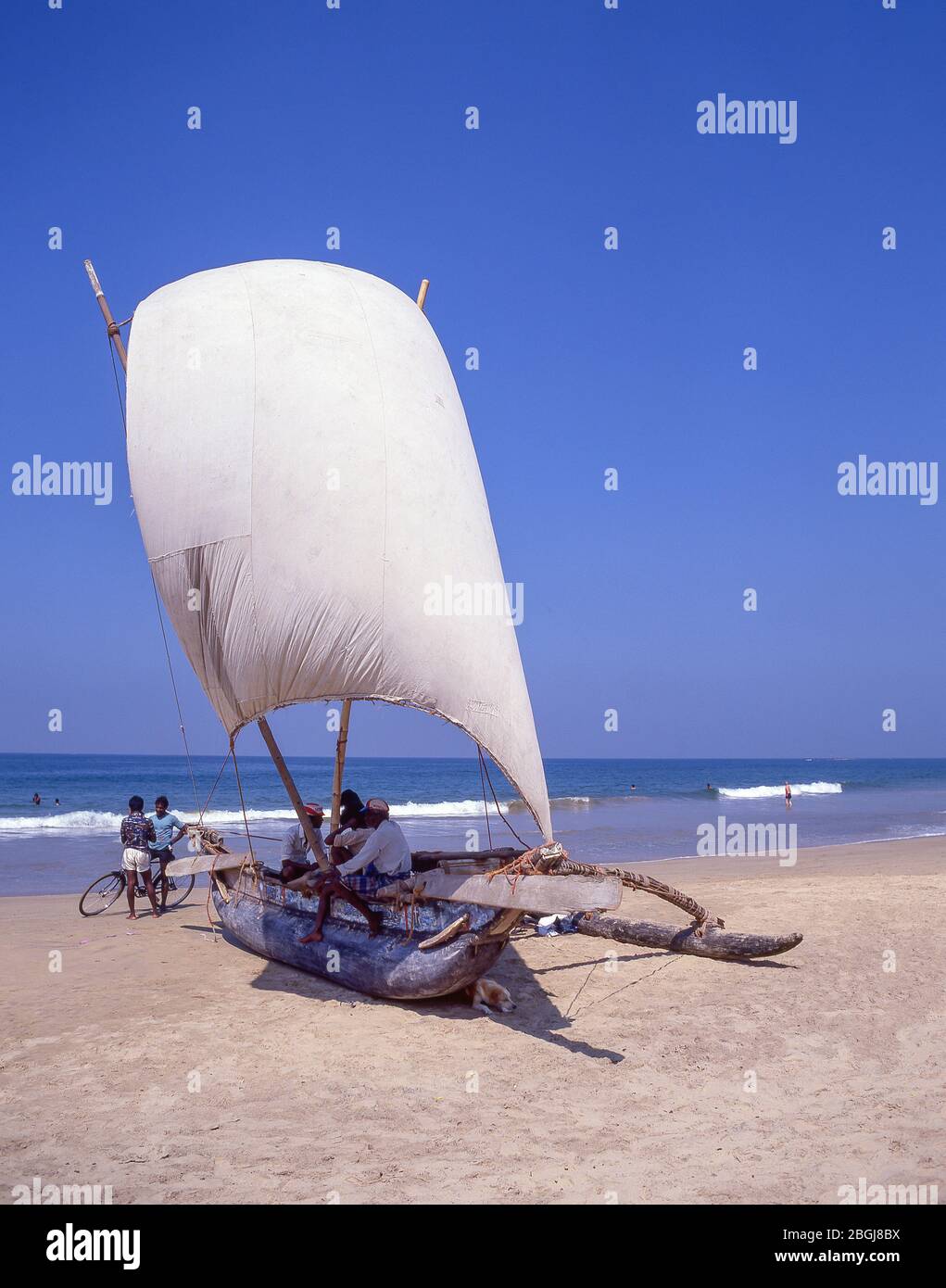 Fisherman's dug-out boat on beach, Mount Lavina, Colombo, Western ...
