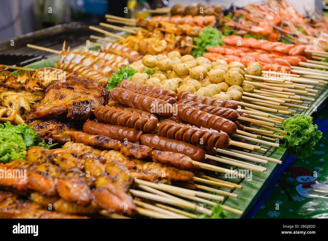 Fish and meat mix barbeque close up Stock Photo - Alamy