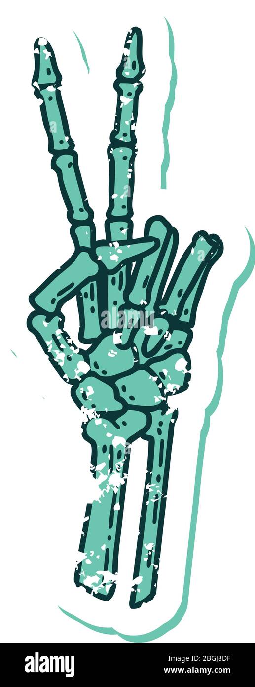 iconic distressed sticker tattoo style image of a skeleton giving a ...
