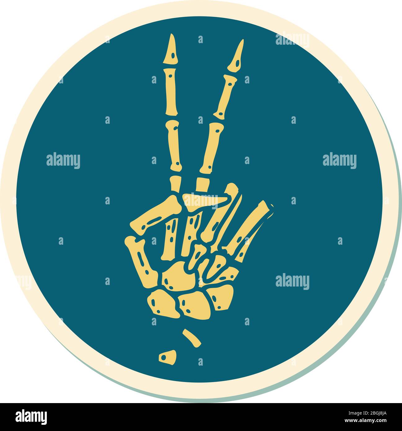 sticker of tattoo in traditional style of a skeleton giving a peace ...