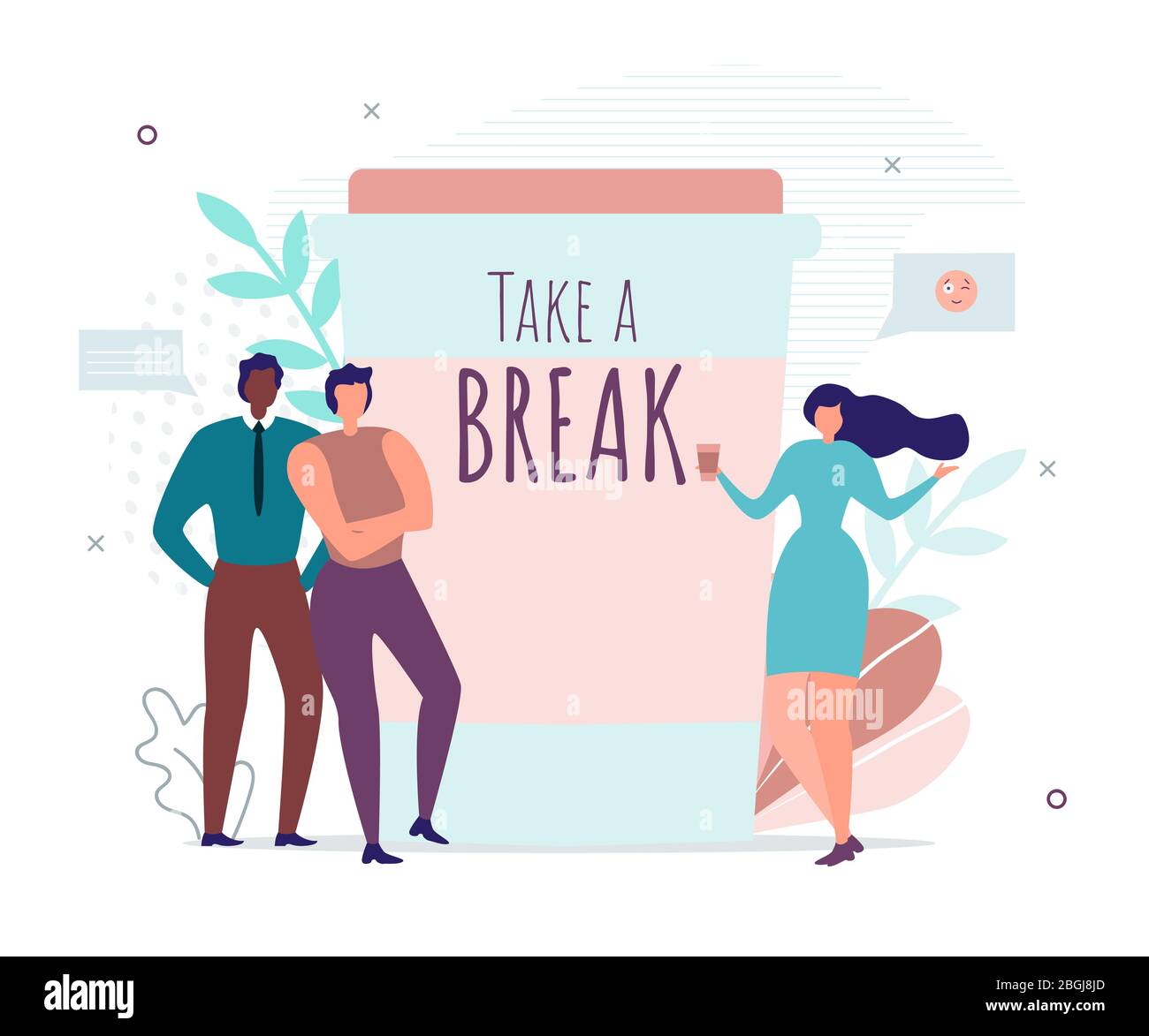 Take Brake Motivation Banner with Office People. Diverse Business Team ...