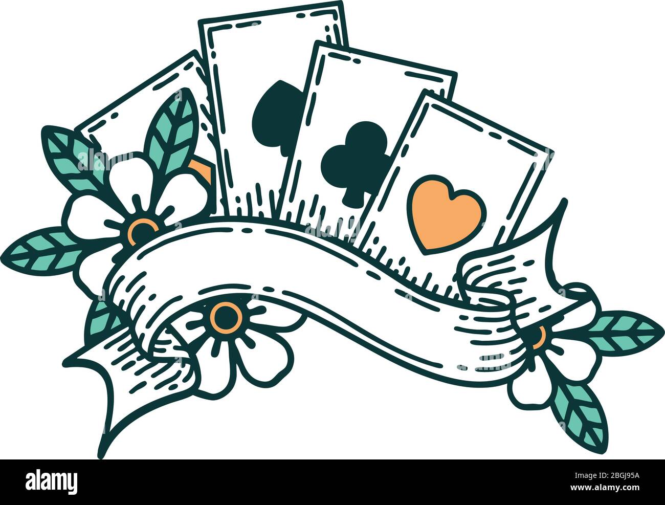 iconic tattoo style image of cards and banner Stock Vector Image & Art ...