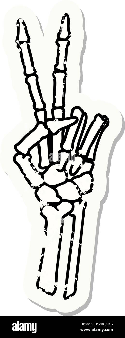 distressed sticker tattoo in traditional style of a skeleton giving a ...